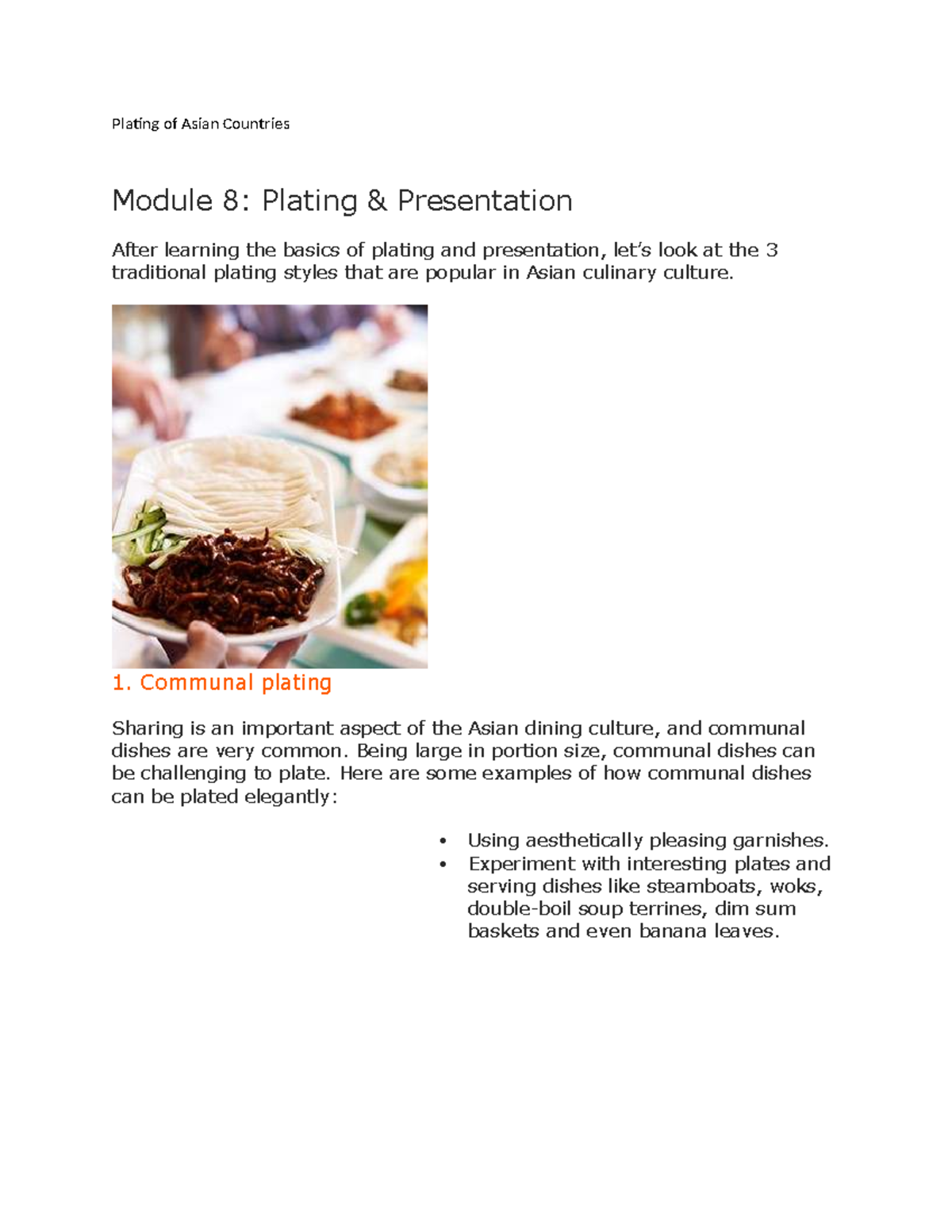 Asian Culinary Arts: Module 8 - Plating Techniques and Styles - Studocu