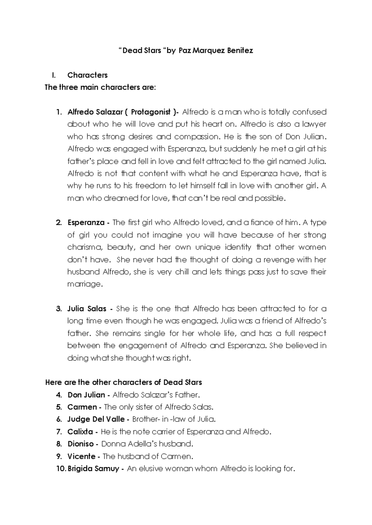 Analysis of "Dead Stars" by Paz Marquez Benitez: Characters, Themes ...