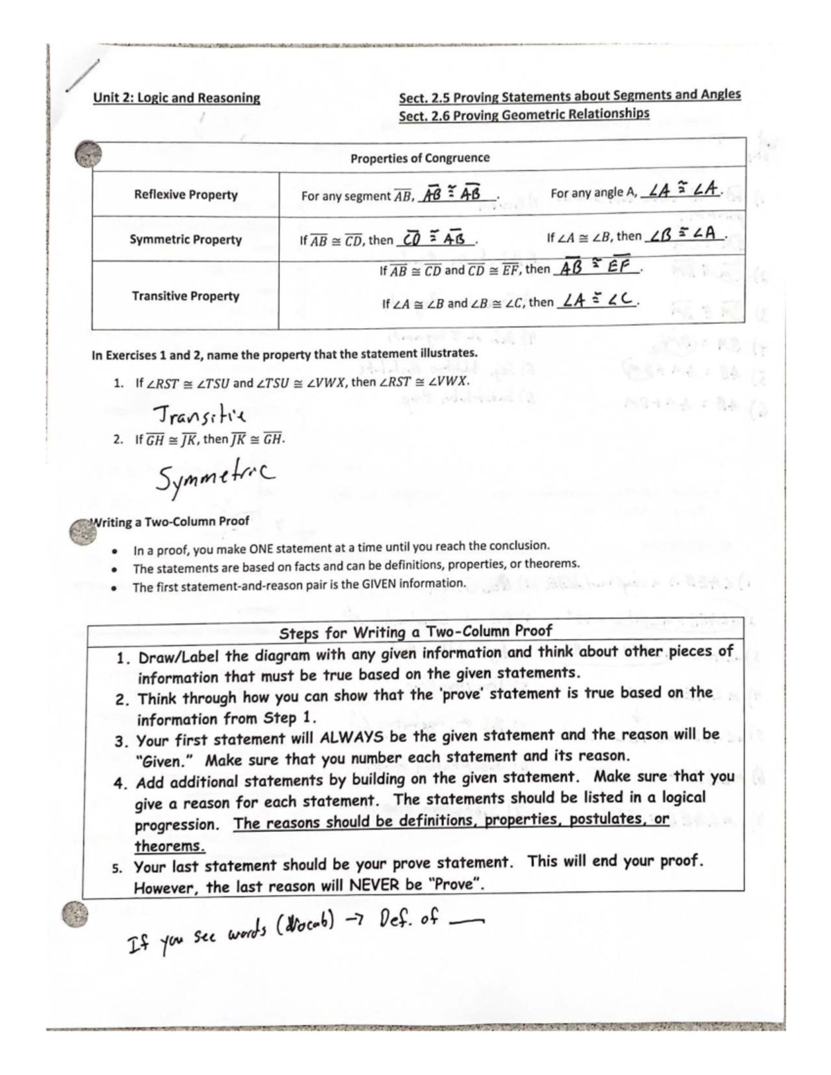 Unit 2: Logic & Reasoning - Proving Segments & Angles - Studocu