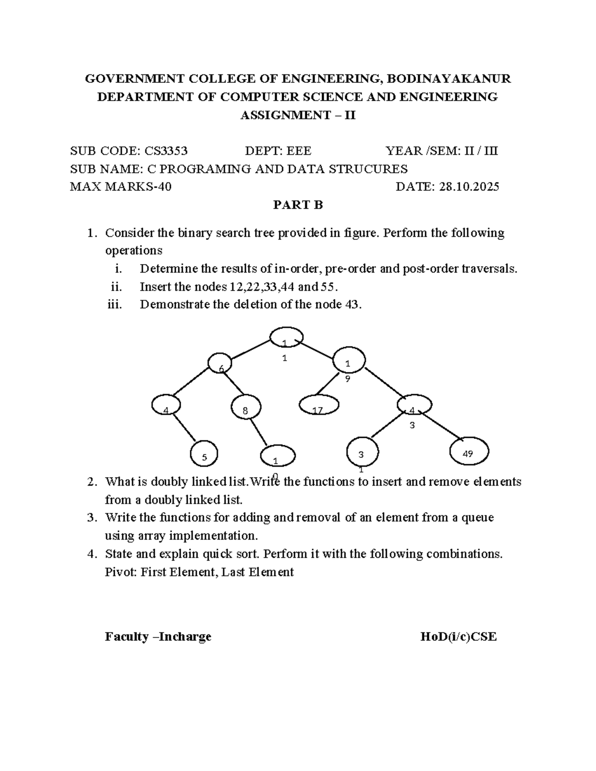 CS3353 Assignment II: C Programming & Data Structures Tasks - Studocu