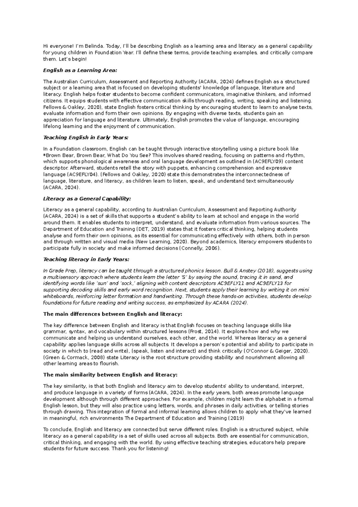 Final Script - Assignment Oral Presentation: English & Literacy in ...