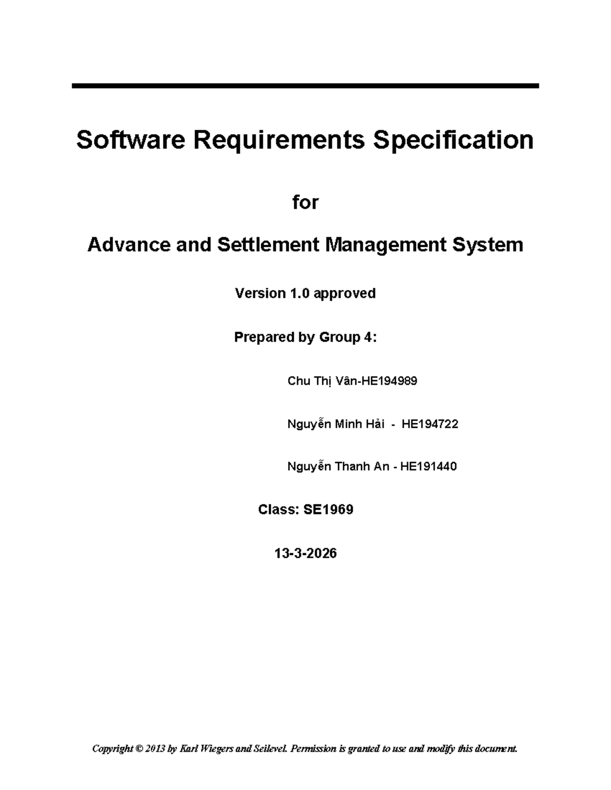 Software Requirements Specification for Advance and Settlement ...