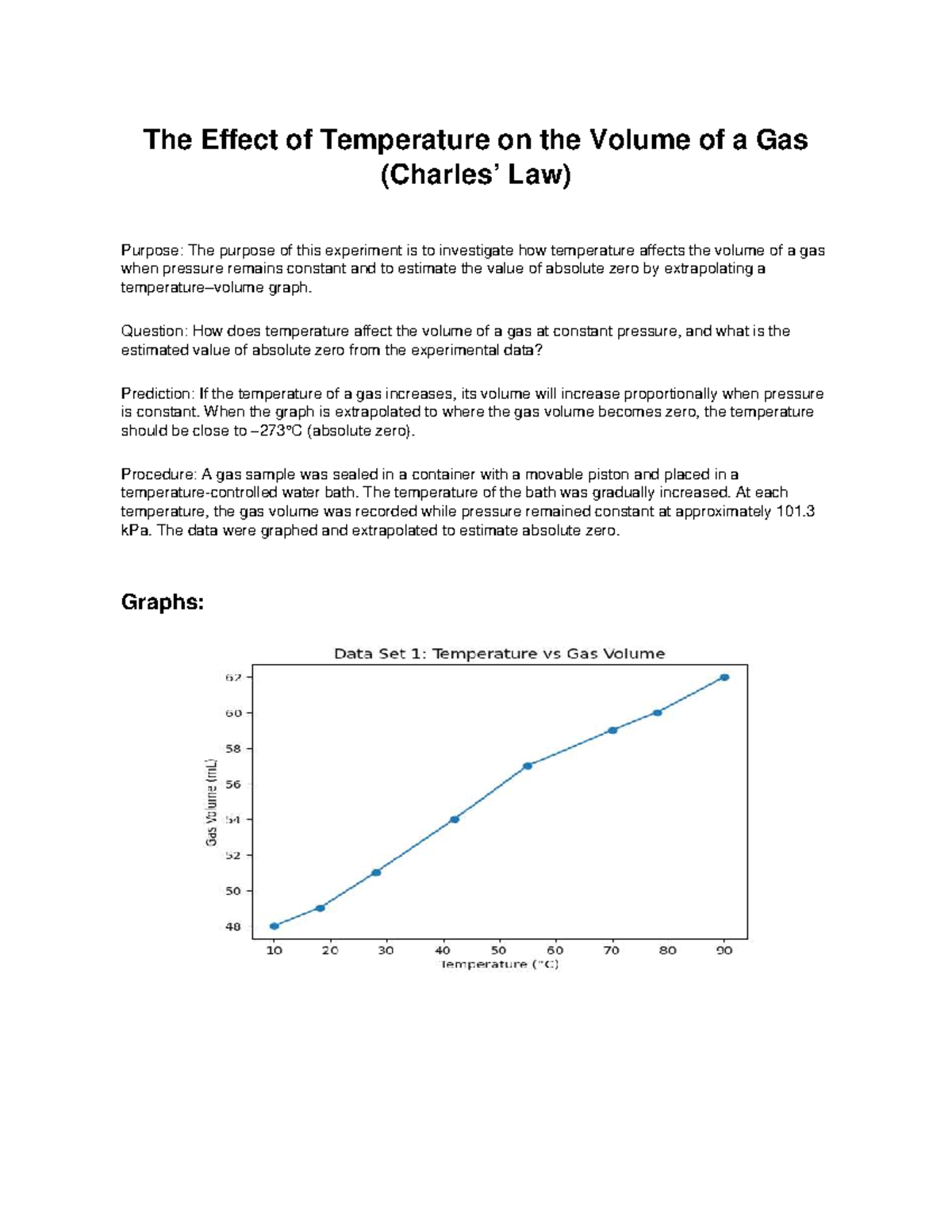 Charles Law Lab Report - Investigating Gas Volume & Temp Effects - Studocu
