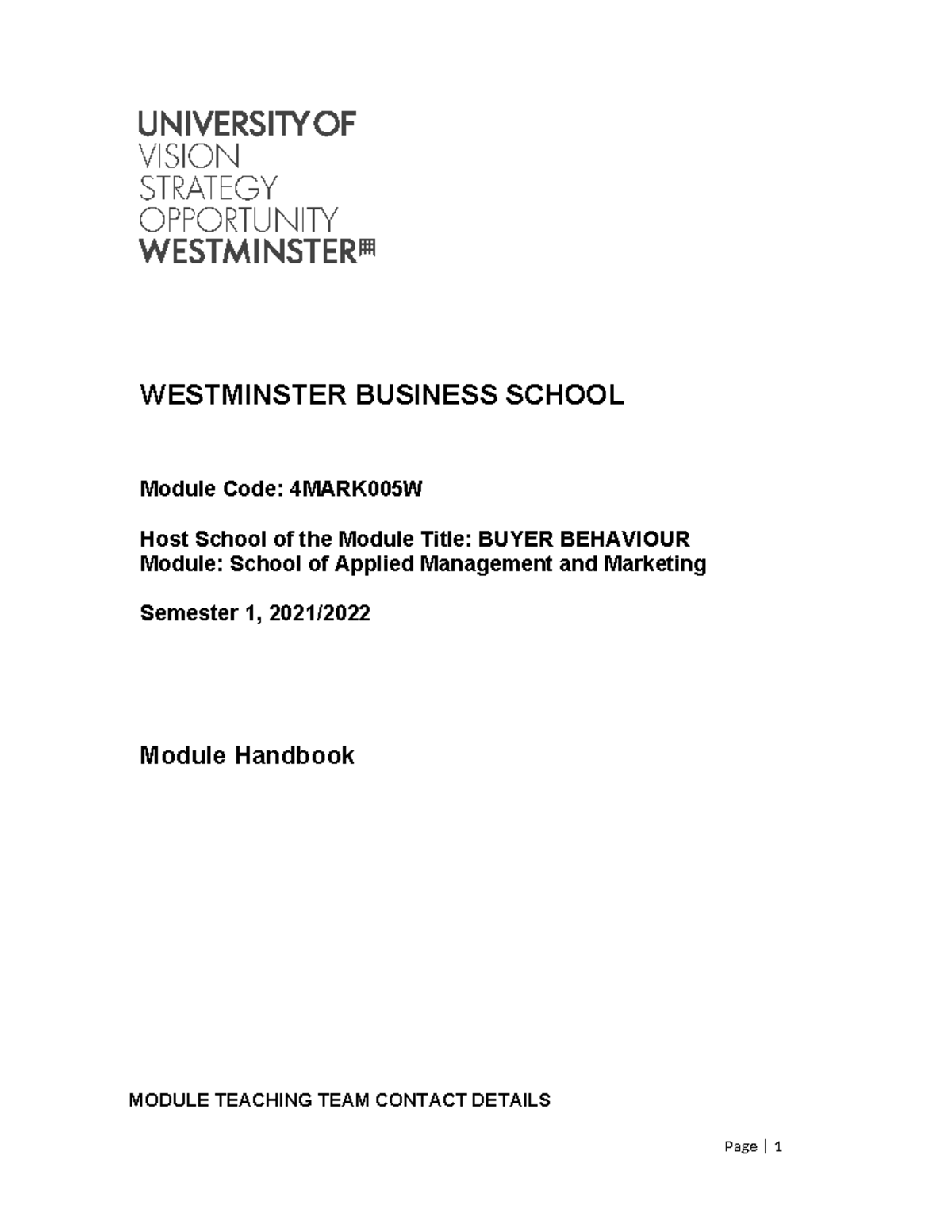 Buyer Behaviour Handbook 2021-2022 - WESTMINSTER BUSINESS SCHOOL Module ...