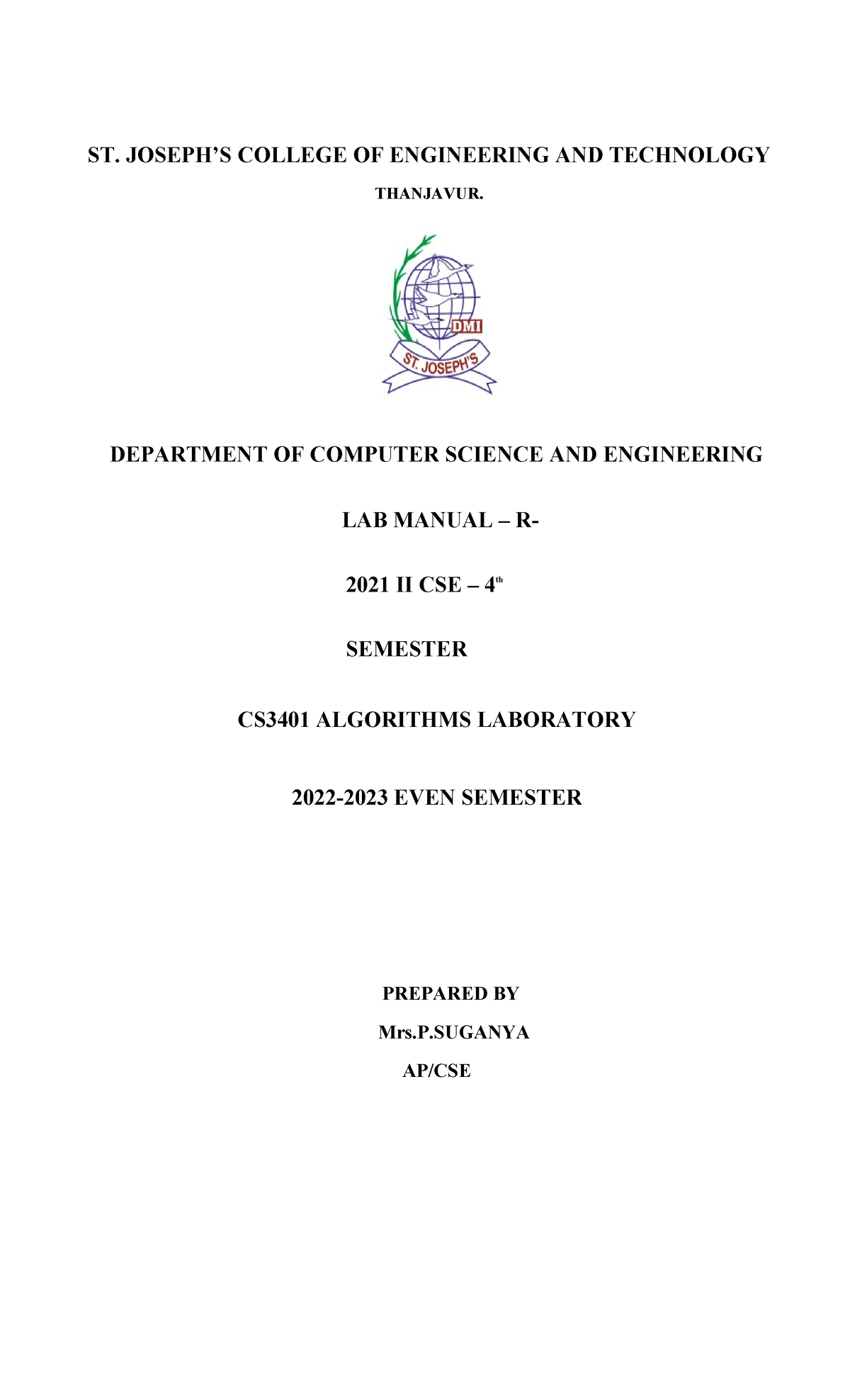 CS3401 Algorithms Lab Manual - II CSE 4th Sem (Even Semester) - Studocu