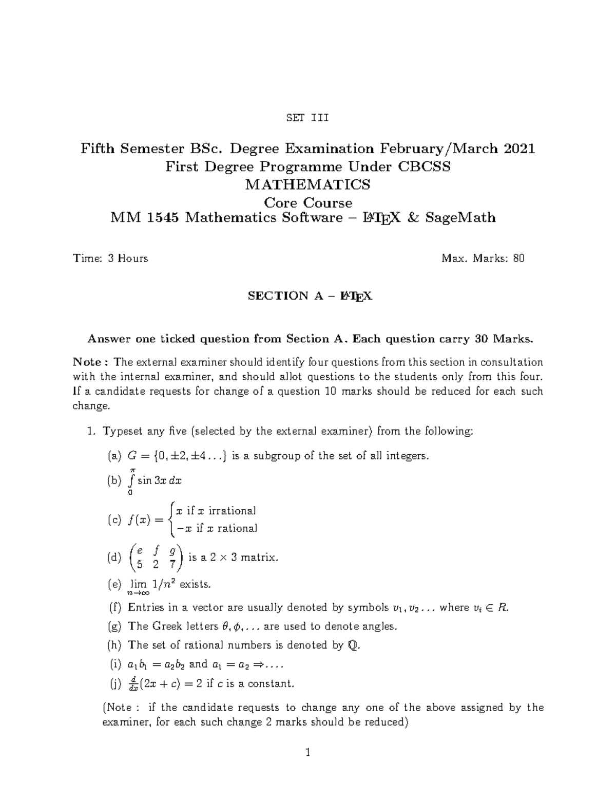 BSc MM1545 Mathematics Software Exam Paper - March 2021 - Studocu