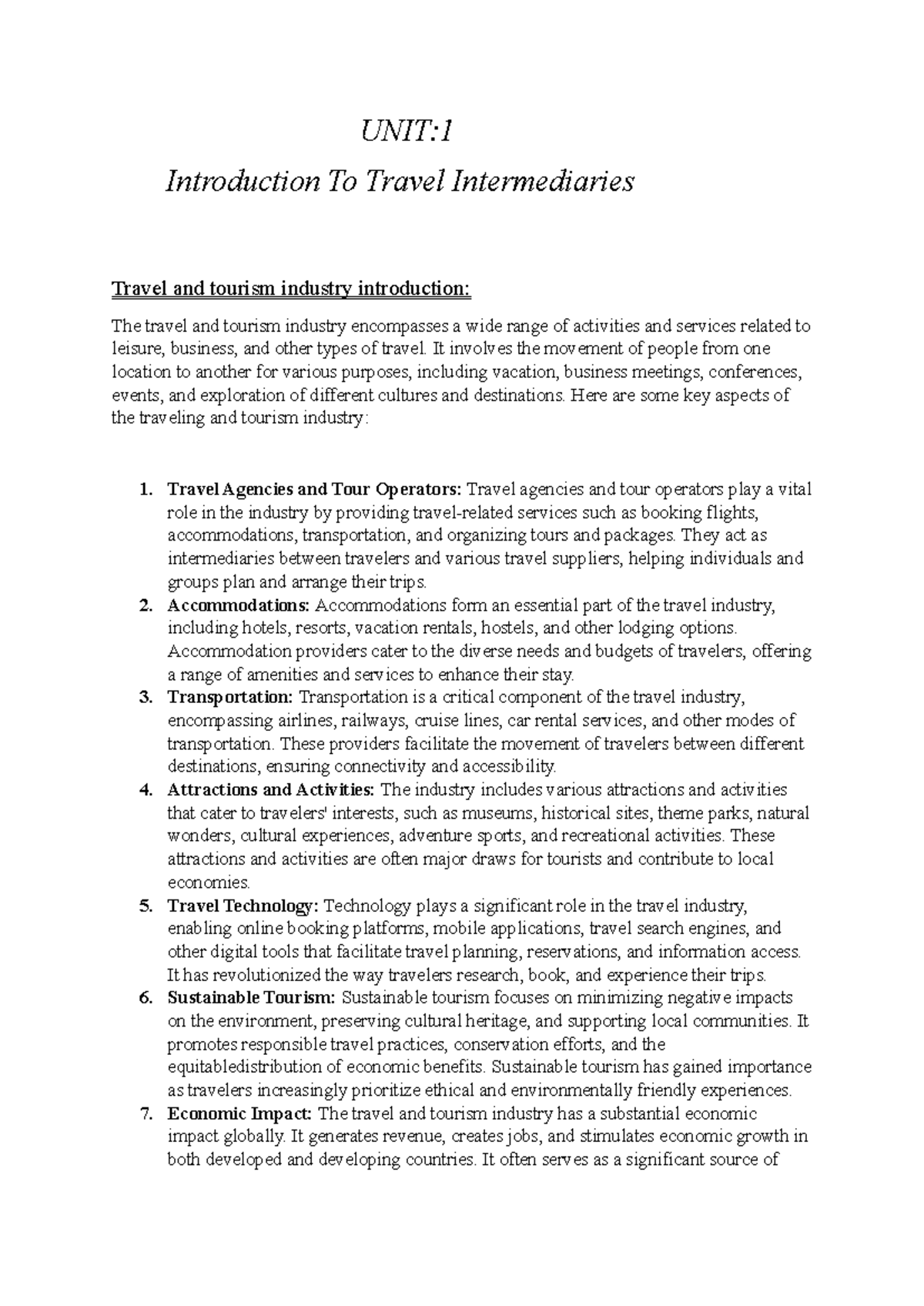 Travel Intermediaries & Their Impact on the Tourism Industry 1 - Studocu
