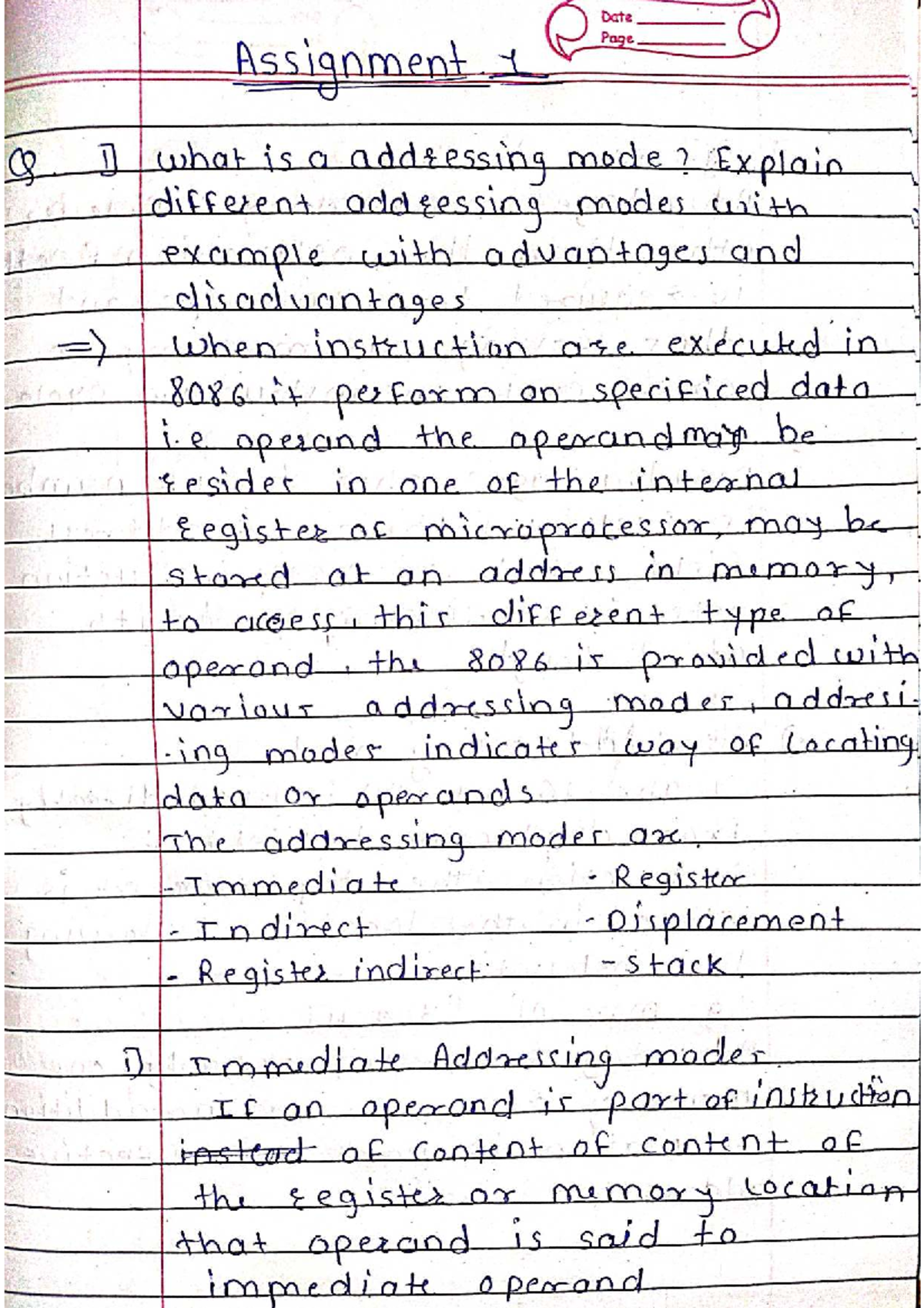 Addressing Modes in 8086 Microprocessor: Assignment 1 COA - Nooo - Studocu