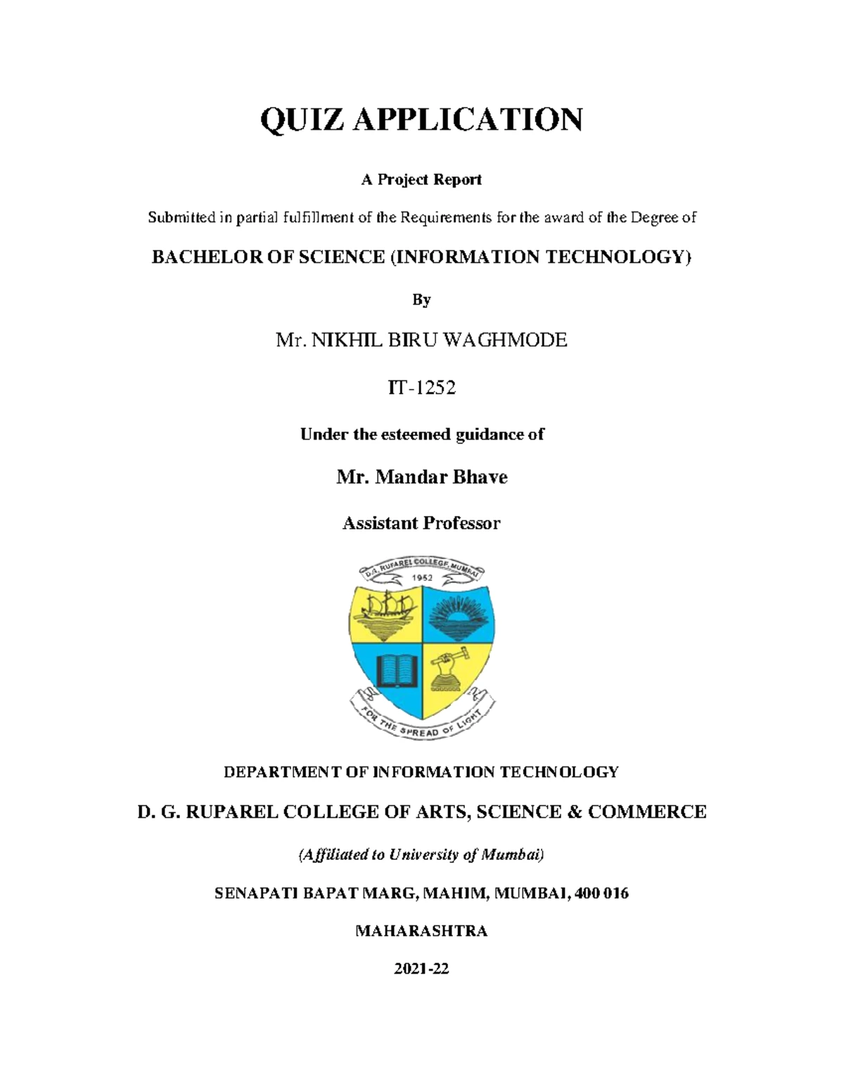 Project Report Quiz Application - QUIZ APPLICATION A Project Report ...