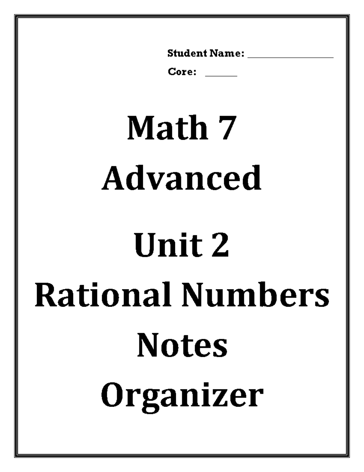 Math 7 Advanced Unit 2: Rational Numbers Study Guide & Notes - Studocu