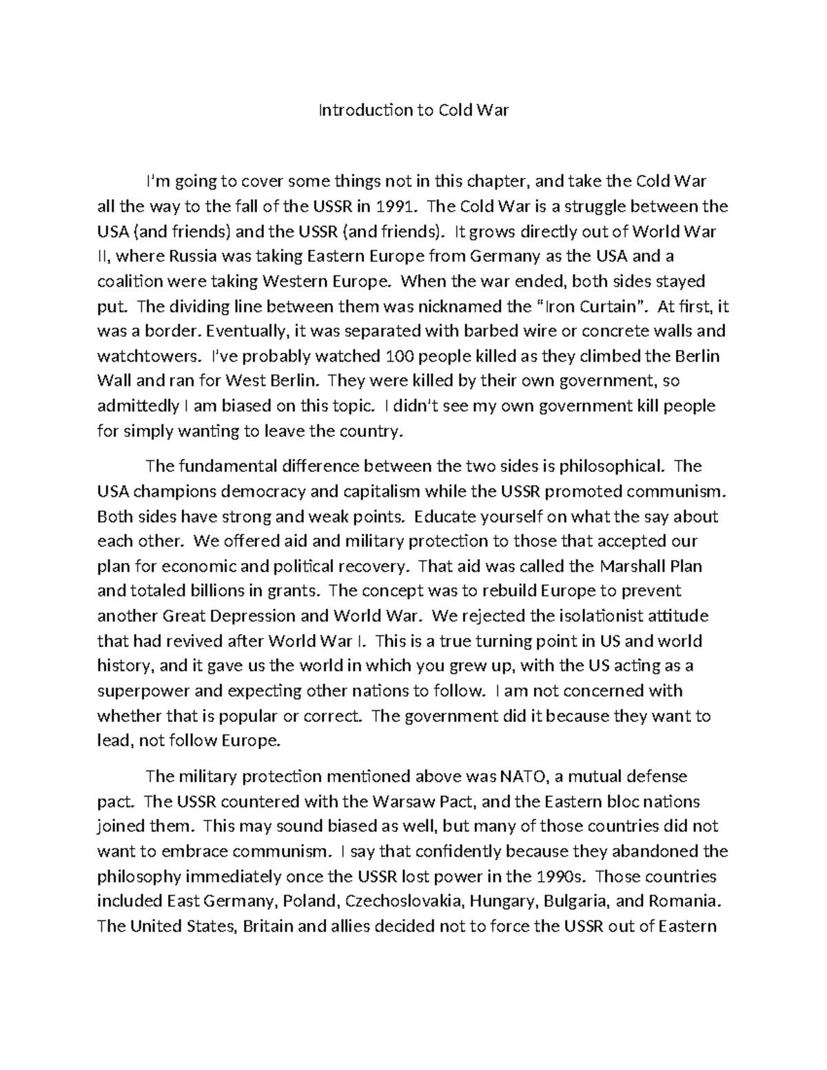 Cold War Overview: From WWII to USSR's Fall (HIST 101) - Studocu