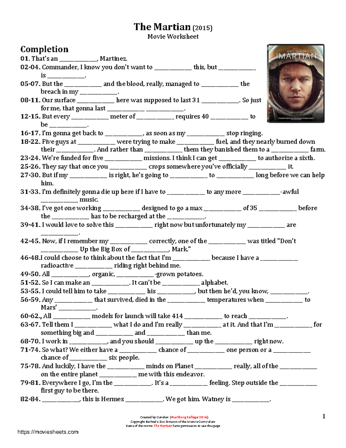 The Martian Movie Worksheet with Answers and KEY - Studocu
