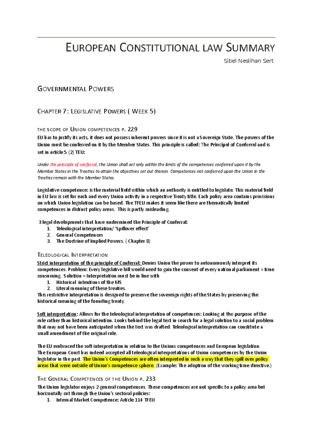 European Constitutional Law Summary - Legislative Powers & Competences ...
