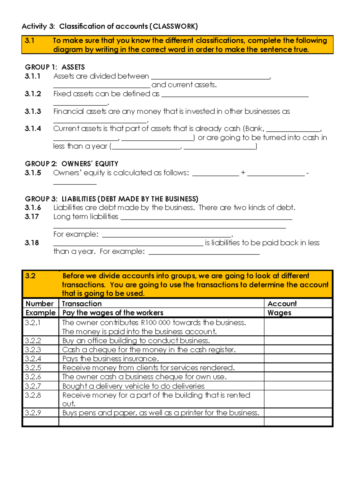 Activity 3 (Classwork) - Activity 3: Classification of accounts ...