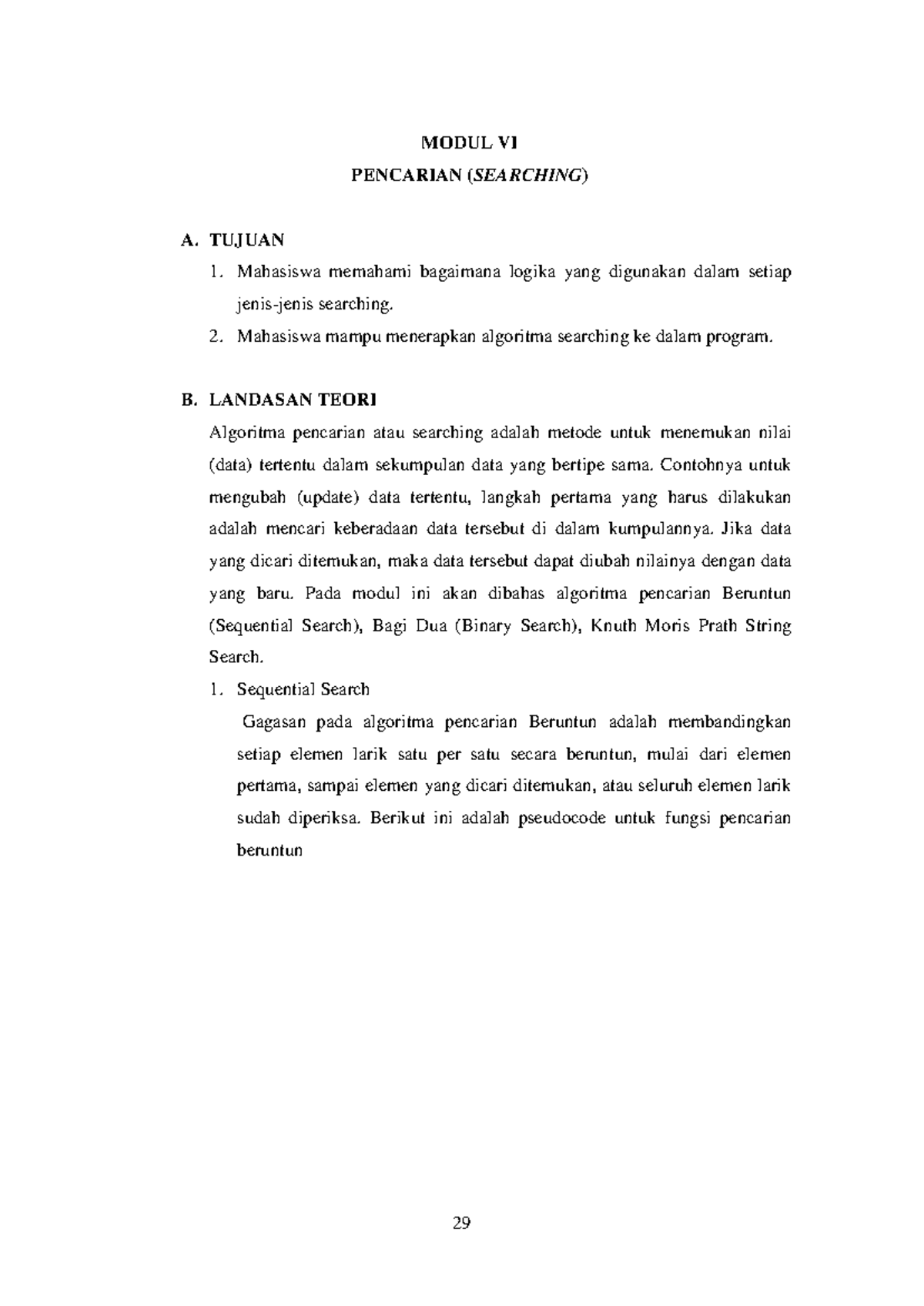Modul VI: Pencarian (Searching) dalam Struktur Data - Studocu