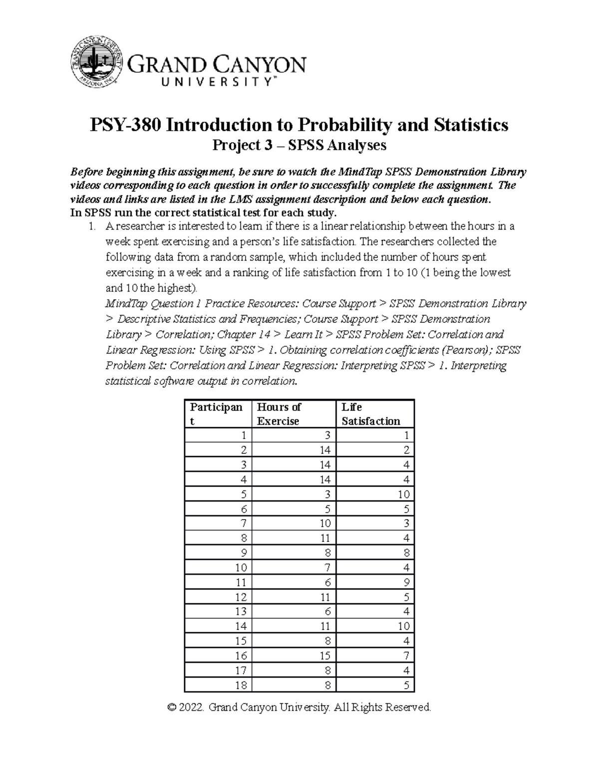 PSY380 Project 3: Conducting SPSS Analyses on Statistical Tests - Studocu