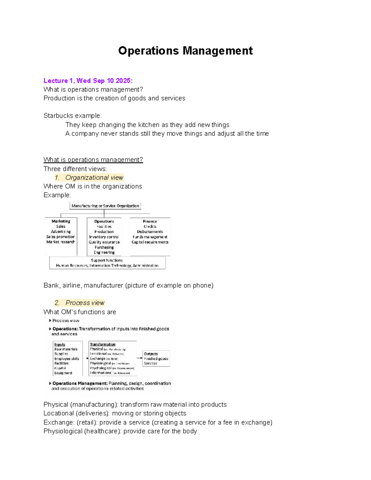 Operations Management Lectures Test 1 Notes (OM 101) - Studocu