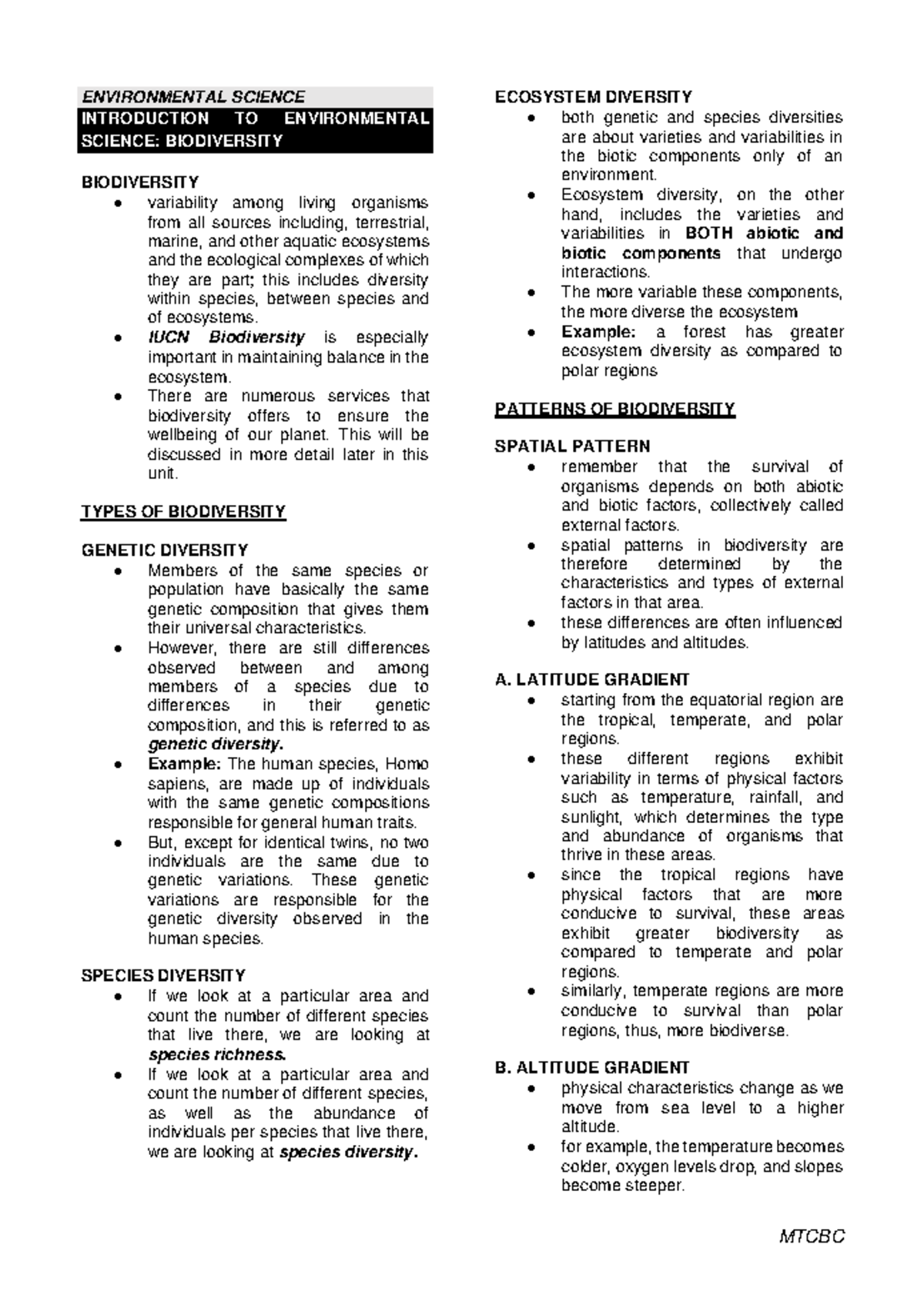INTRODUCTION TO ENVIRONMENTAL SCIENCE: - ENVIRONMENTAL SCIENCE ...