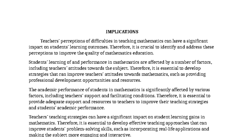 IMPLICATIONS of Teaching Strategies on Math Learning Outcomes - Studocu