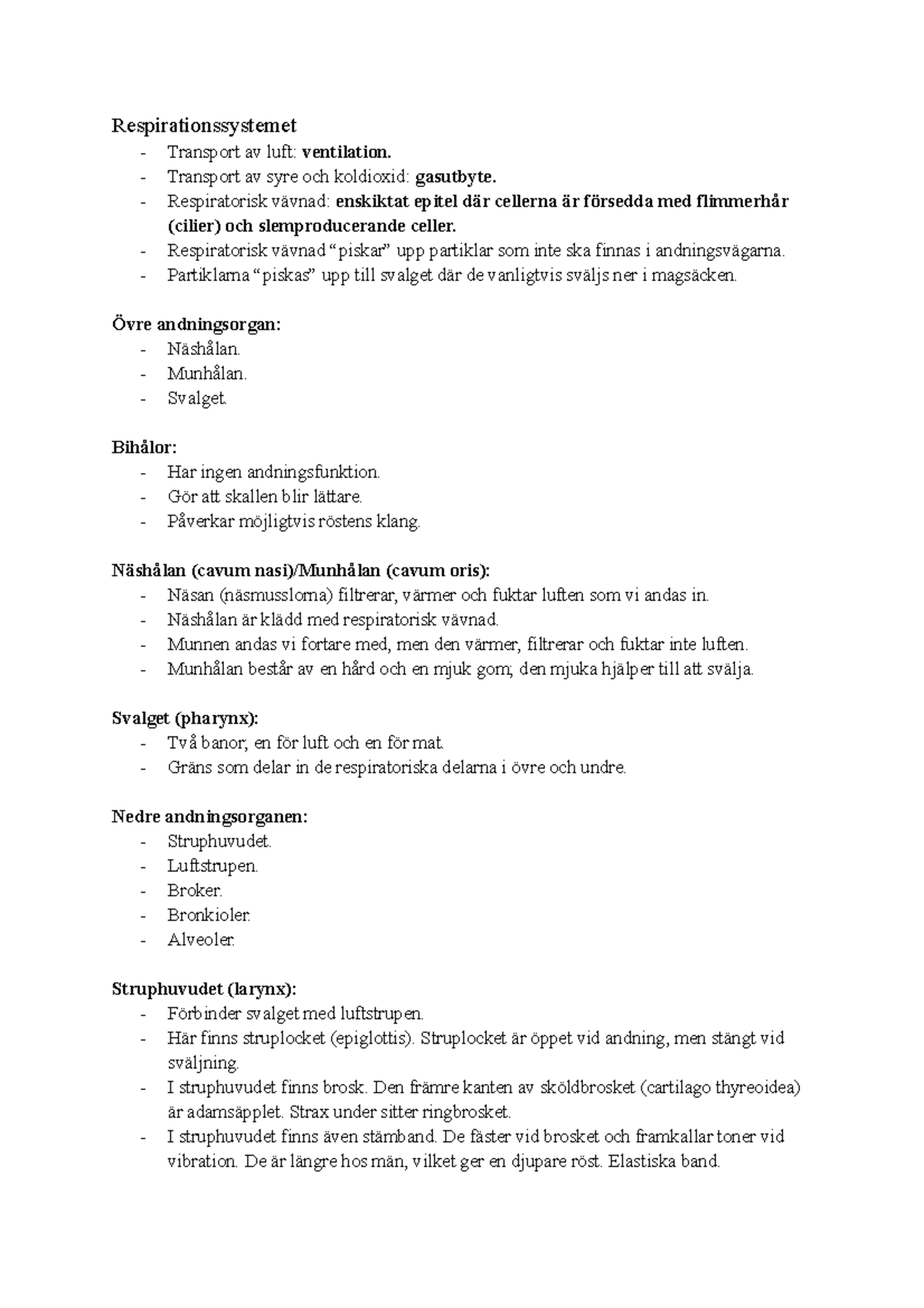 Respirationssystemet - Struktur, Funktion och Ventilation (Kurskod ...