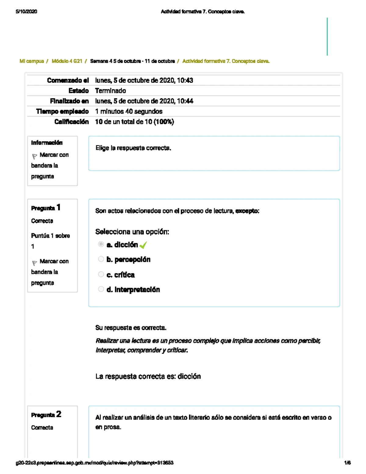 Cuestionario. Actividad formativa 2. Texto argumentativo y ensayo - Mi campus / Módulo 5 G21 ...