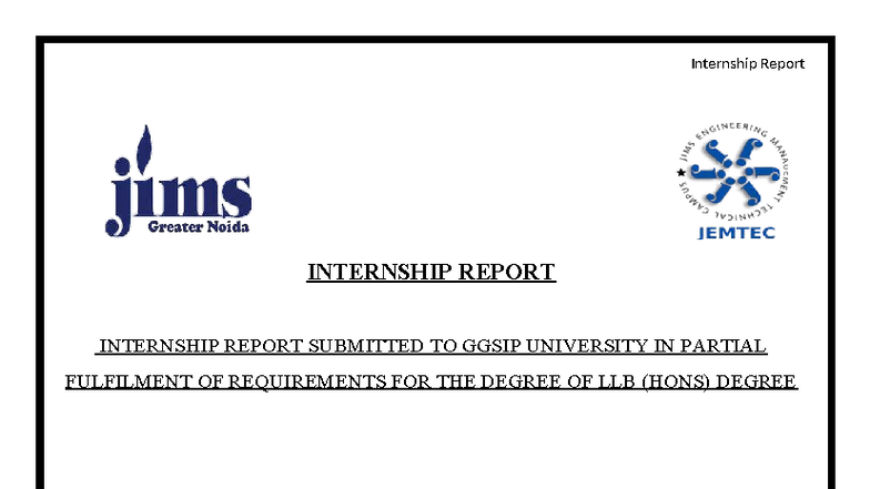 Internship Report for LLB (Hons) - Sonal Seth, GGSIPU - Studocu