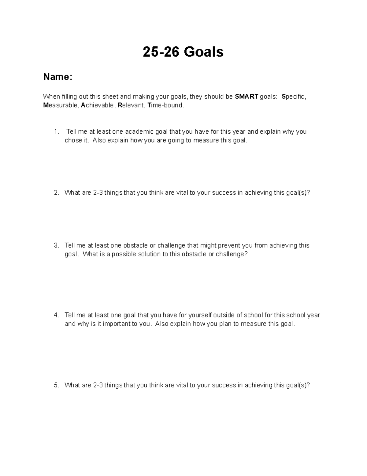 25-26 SMART Goals Worksheet for Academic & Personal Success - Studocu