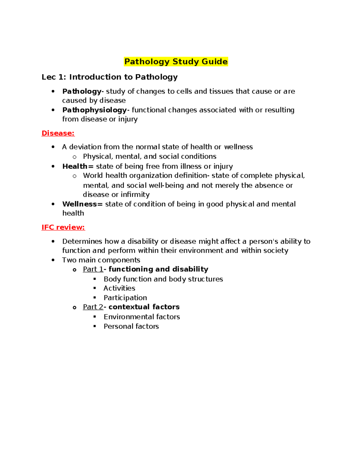 Pathology Study Guide Lec 1 & 2: Aging, Development, and Disorders ...