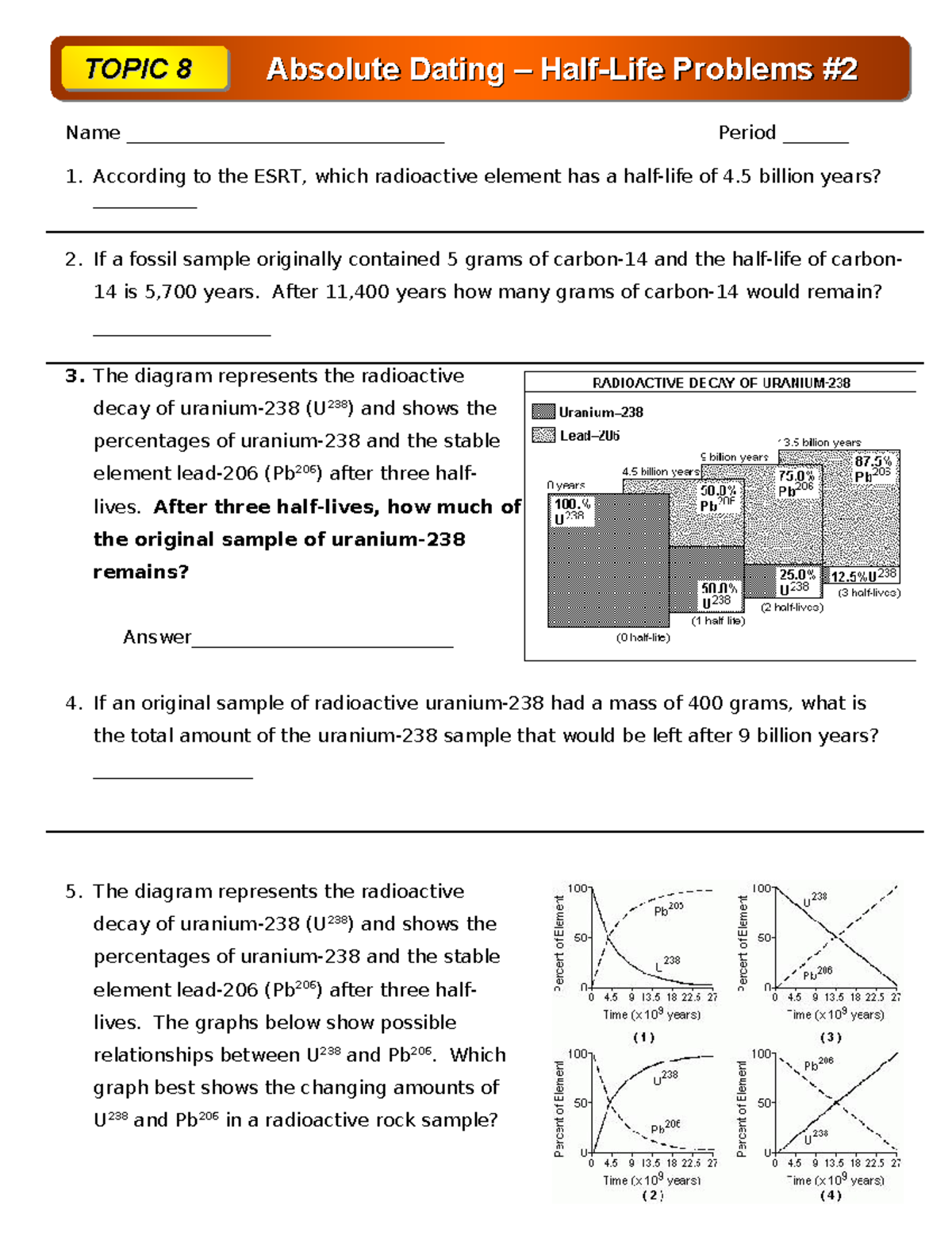 Absolute Dating Problems SET 2: Half-Life Calculations & Concepts - Studocu
