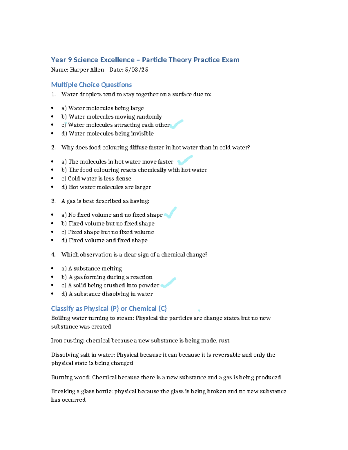 Year 9 Science Exam Revision: Particle Theory (Term 1 Weeks 6-7) - Studocu