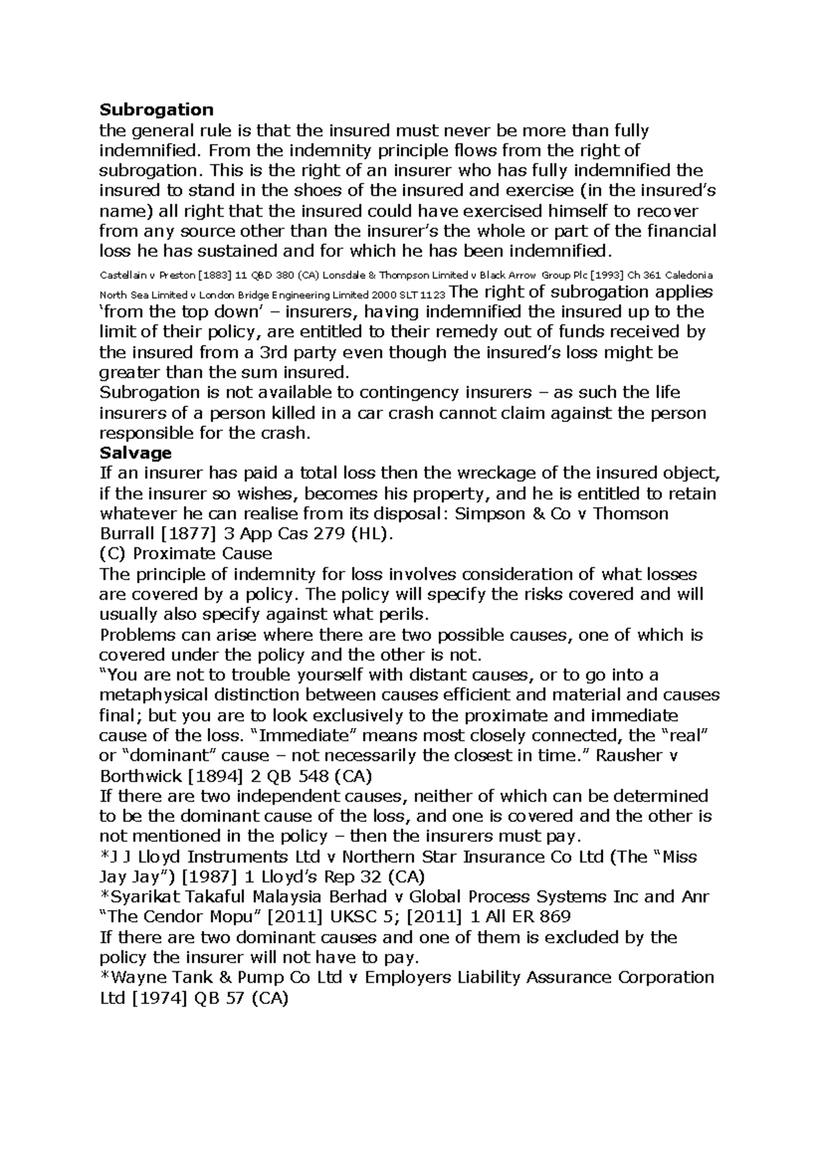 Subrogation and Indemnity Principles in Insurance Law: Key Concepts ...
