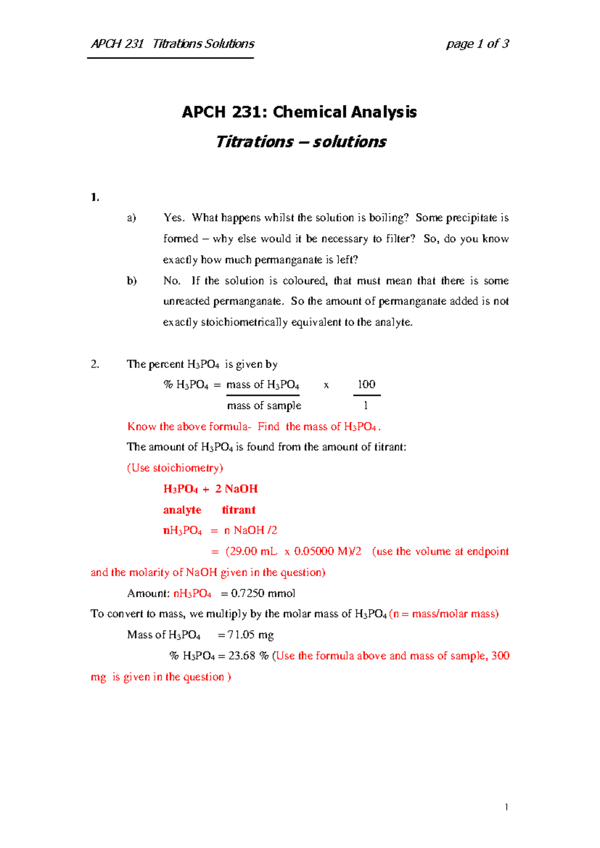 APCH 231 Titrimetric Methods: Tutorial Solutions and Examples - Studocu