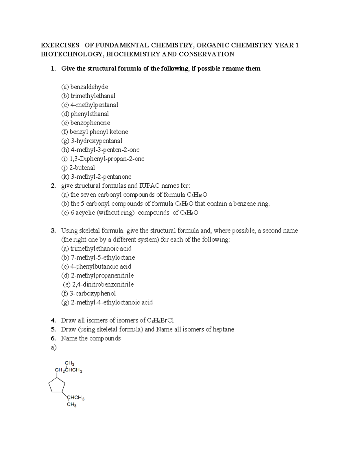 Exercises in Fundamental & Organic Chemistry Year 1: Biotech & Biochem ...
