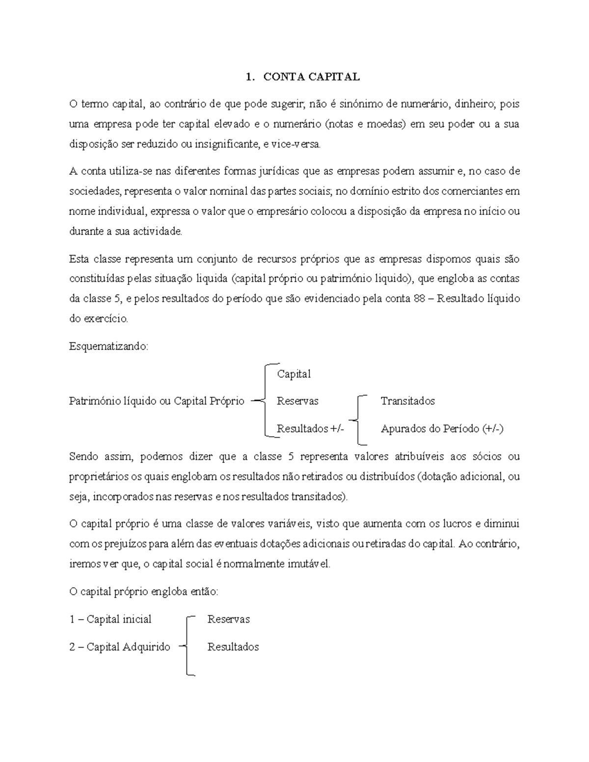 1. Conta Capital: Estrutura e Alterações no Capital Próprio - Studocu