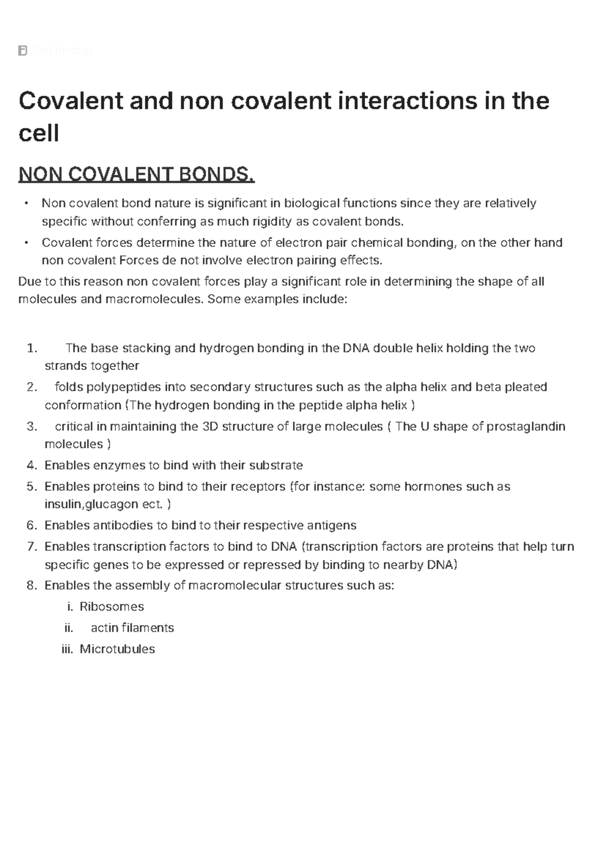 Cell bio assignment - Cell biology Covalent and non covalent ...