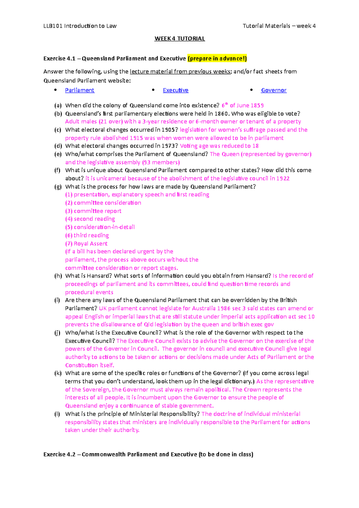 WEEK 4 Tutorial practice materials - LLB101 Introduction to Law ...