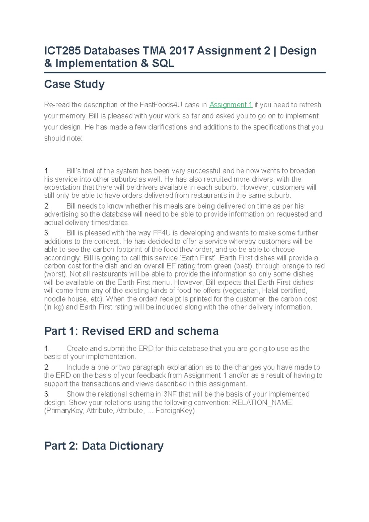 ICT285 TMA 2017 Assignment 2: Database Design, Implementation & SQL ...