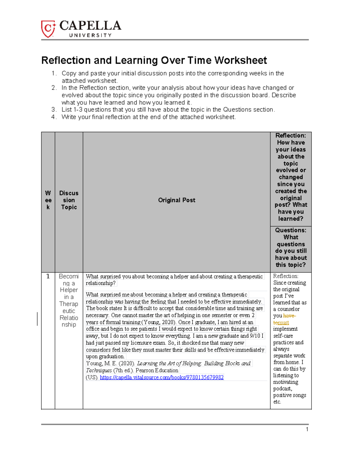 Reflection and Learning Over Time: Counselor Development ST - Studocu
