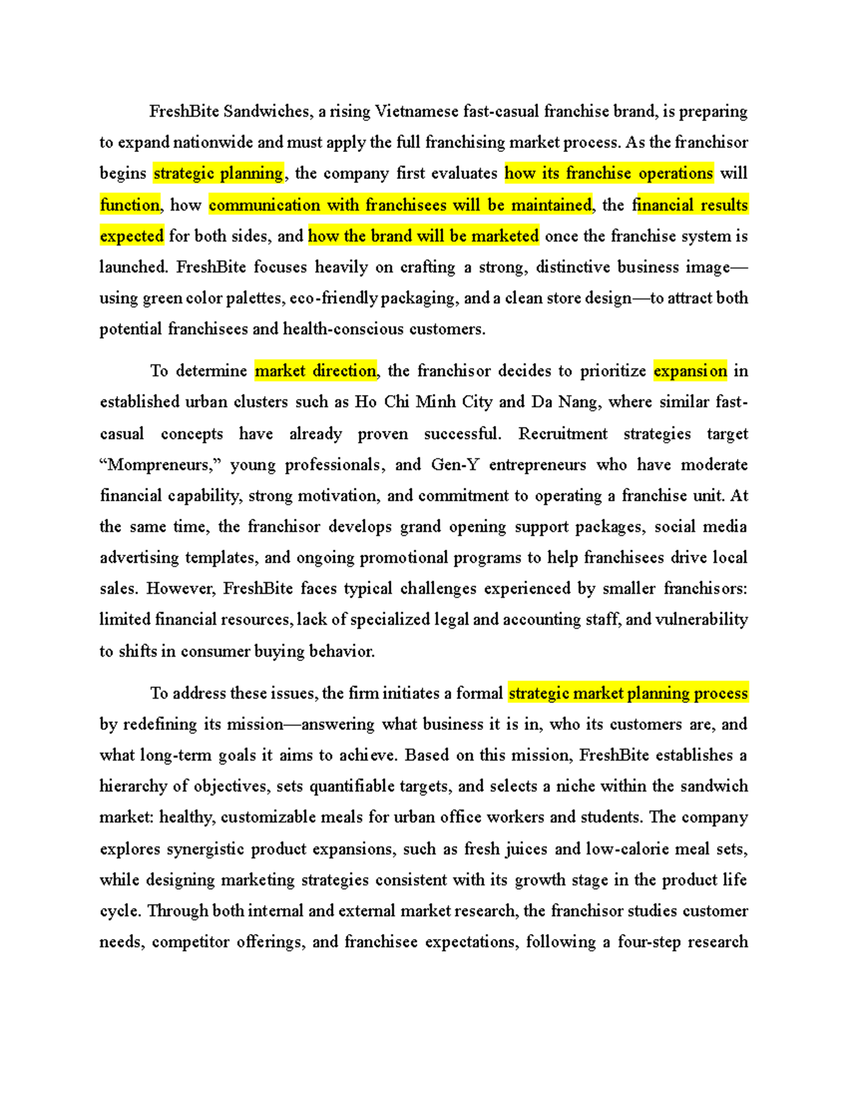 Case Study - Final Exam: Franchising Strategies for FreshBite - Studocu