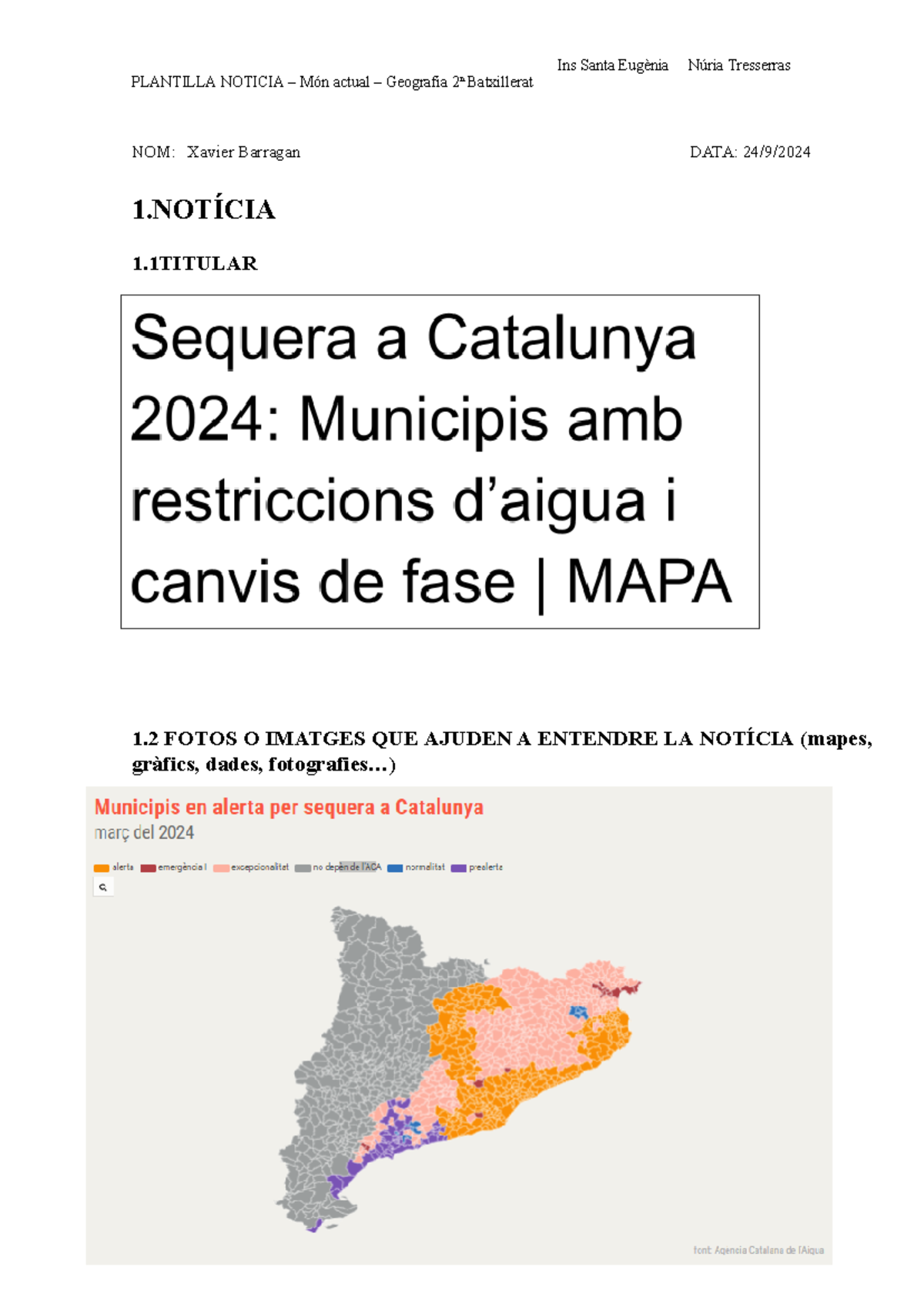 Plantilla Noticia sobre la Sequera a Catalunya - Geo 2n Batxillerat ...