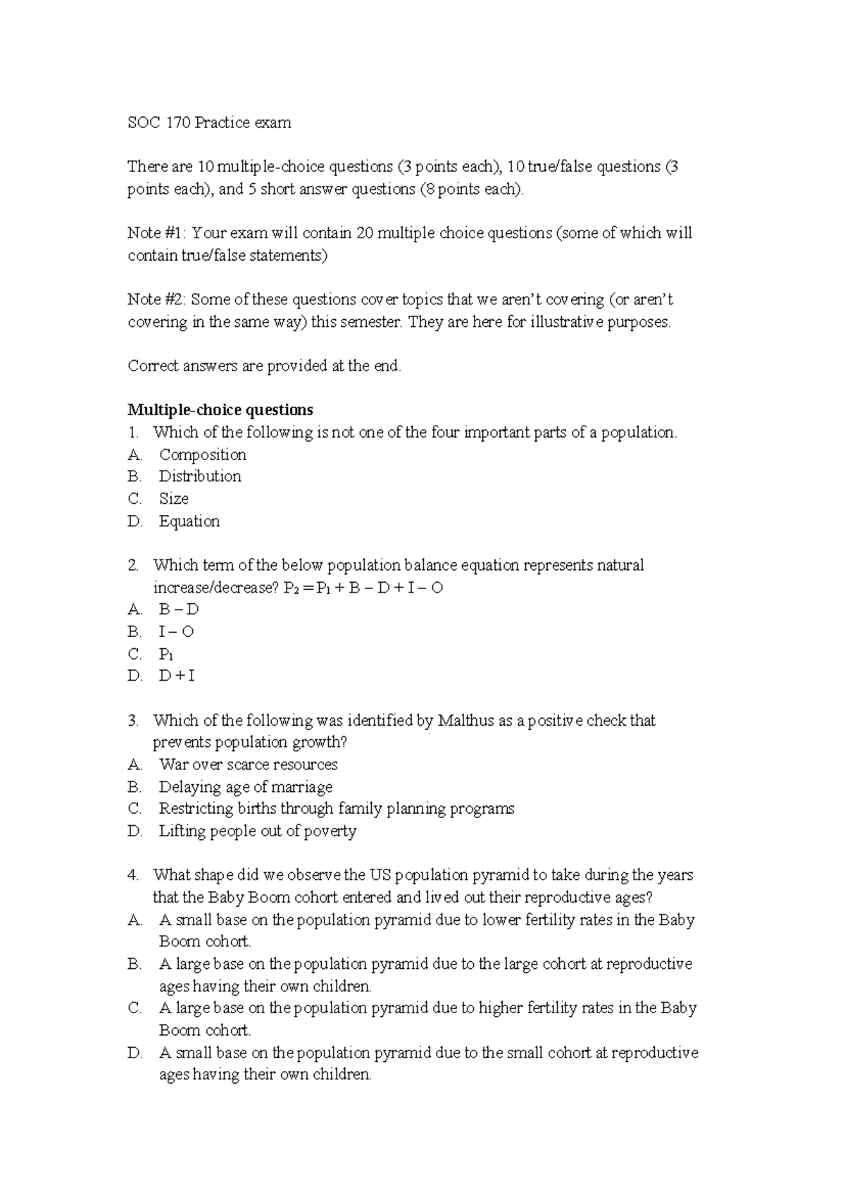 SOC 170 Final Exam Practice Questions and Answers - Studocu