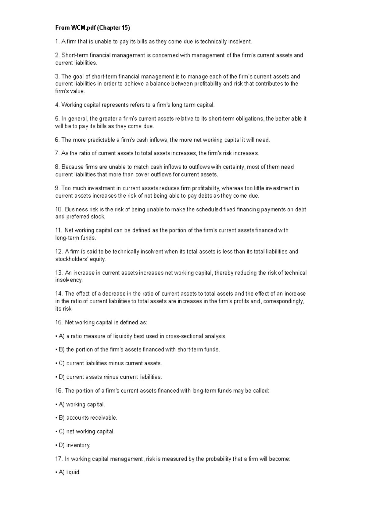 Financial Management Concepts (Chapter 15) - Studocu