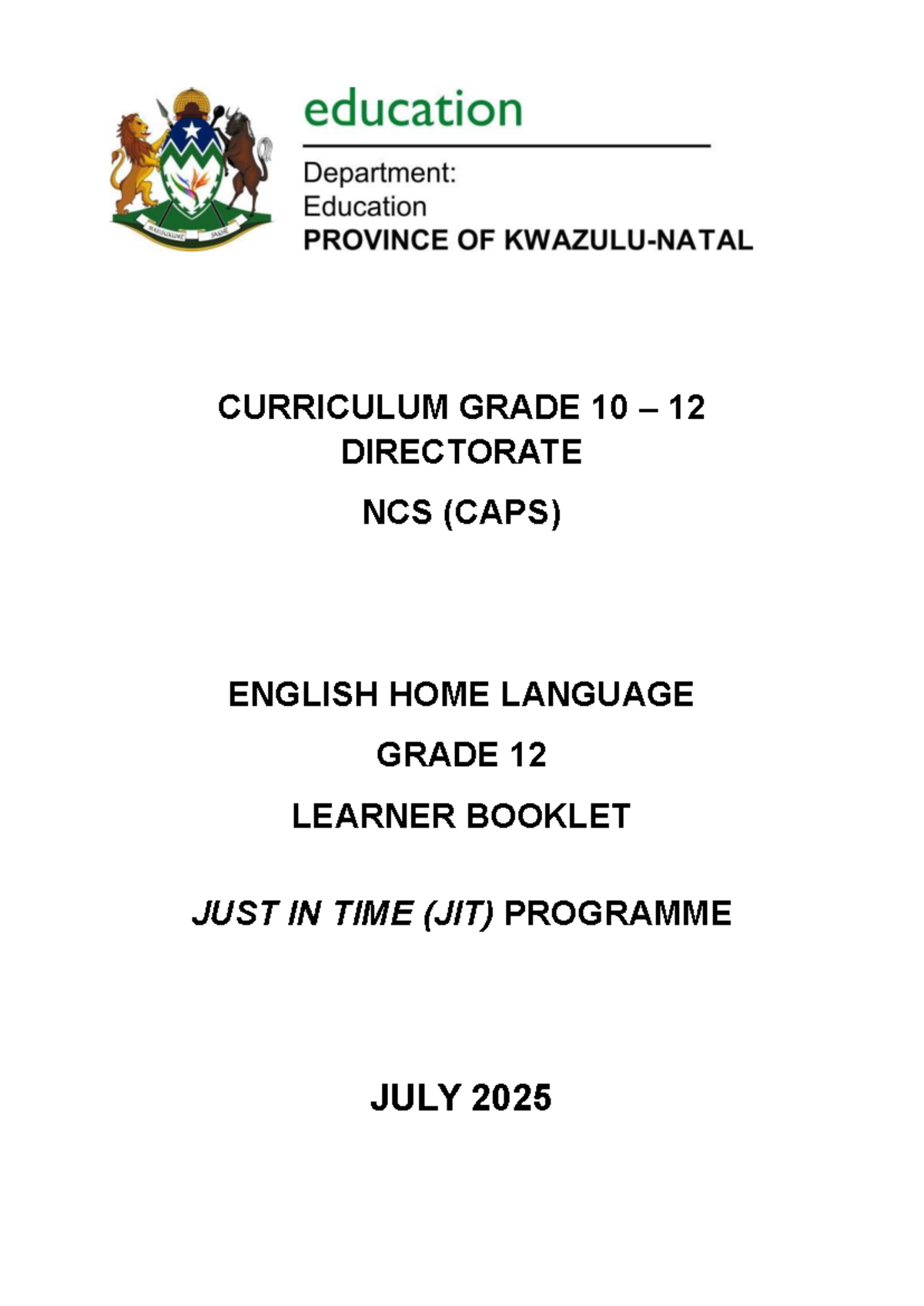 EHL JIT July 2025 Learner Booklet for Grade 12 NSC Exam Preparation ...