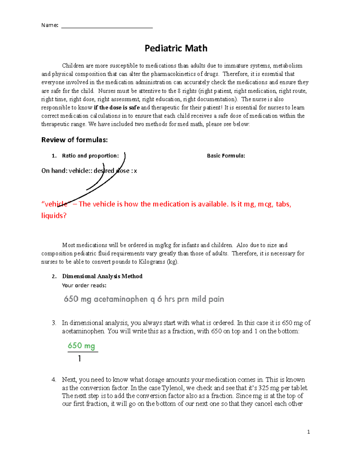 Pediatrics Medication Math Packet: 2021 Revision 3 for Nursing - Studocu