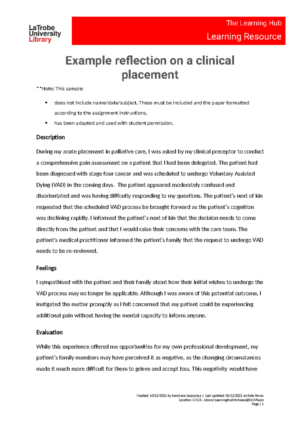 Sample Reflective Writing - The Learning Hub Learning Resource Example ...