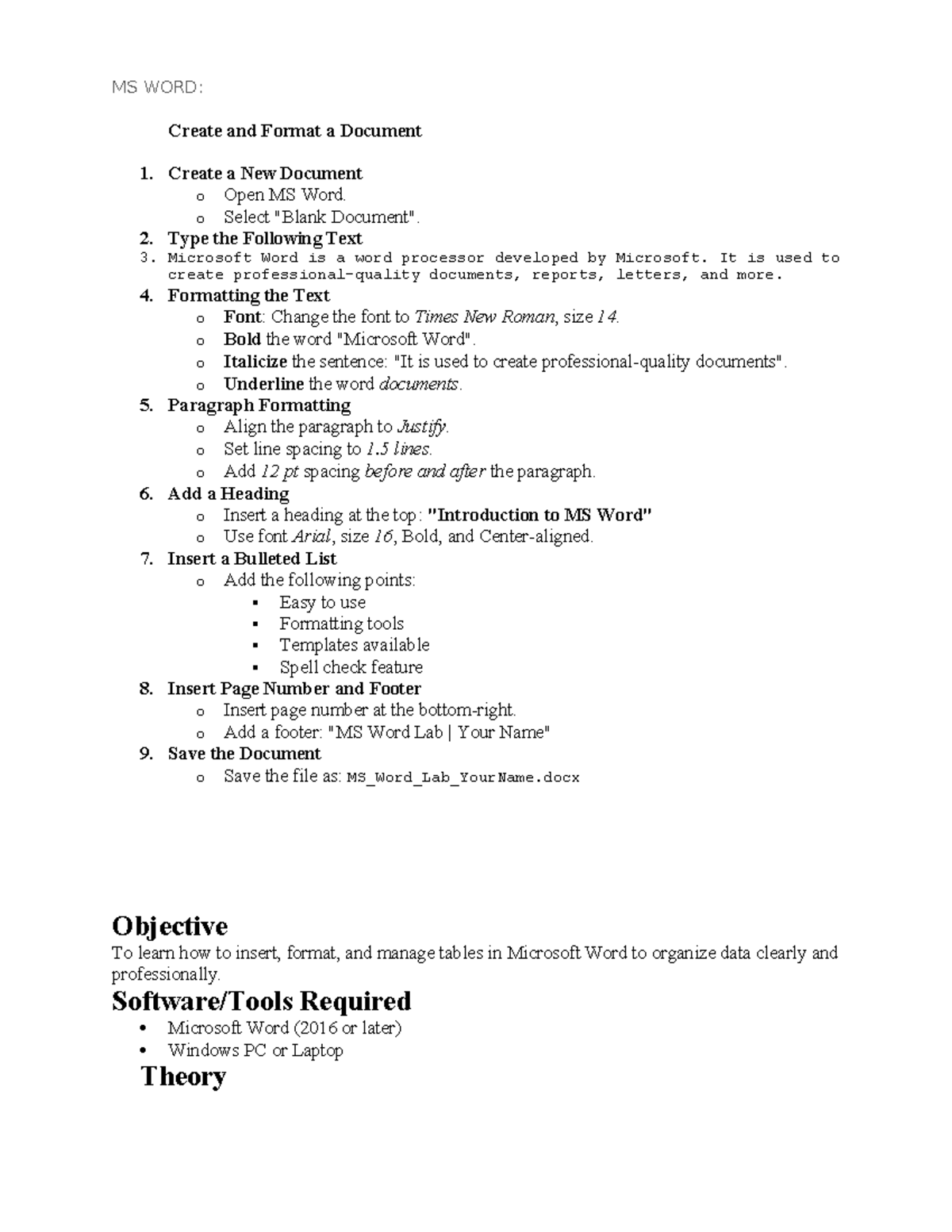 PD-GE331-EIE-Lab: MS Word Document Creation & Formatting Guide - Studocu