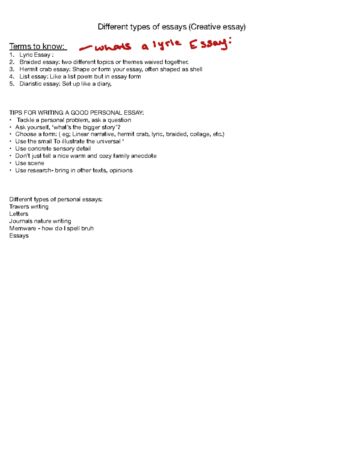 English 114 Final Review: Types of Essays and Writing Tips - Studocu