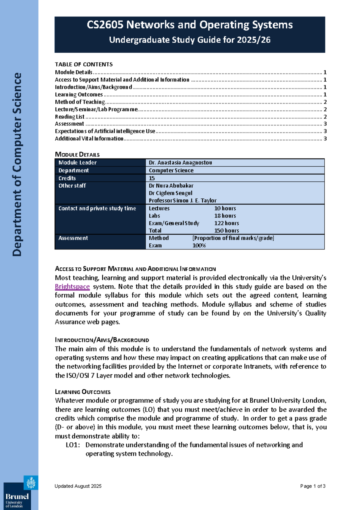 CS2605 Networks and Operating Systems Study Guide 2025-26 - Studocu