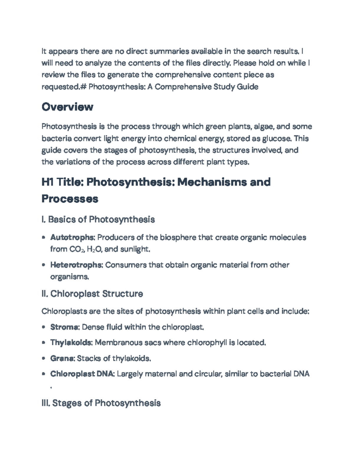 Photosynthesis Mechanisms & Variations Study Guide: Key Concepts - Studocu