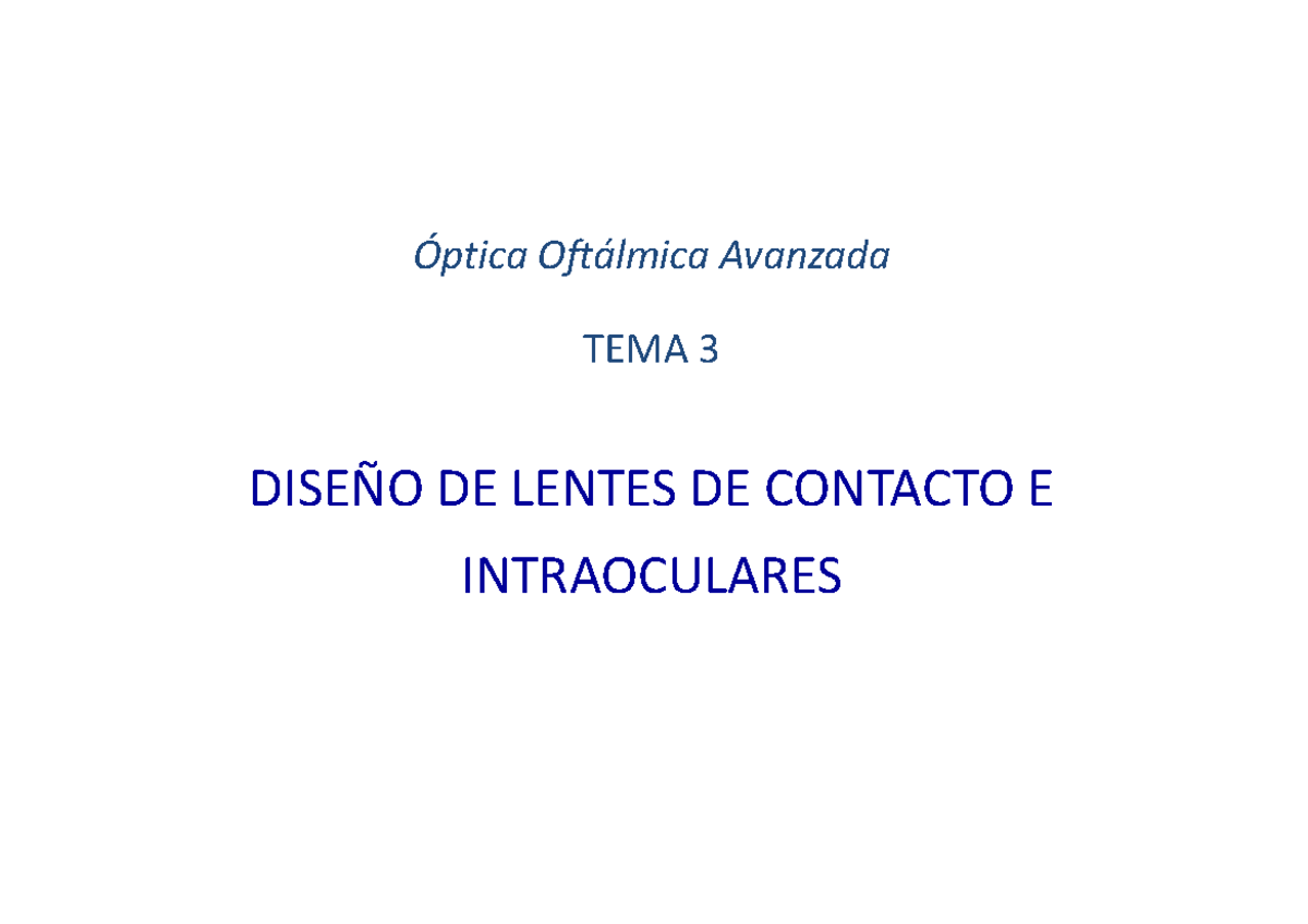 Tema 3 Diseño de lentes de contacto e intraoculares - ####### Óptica ...